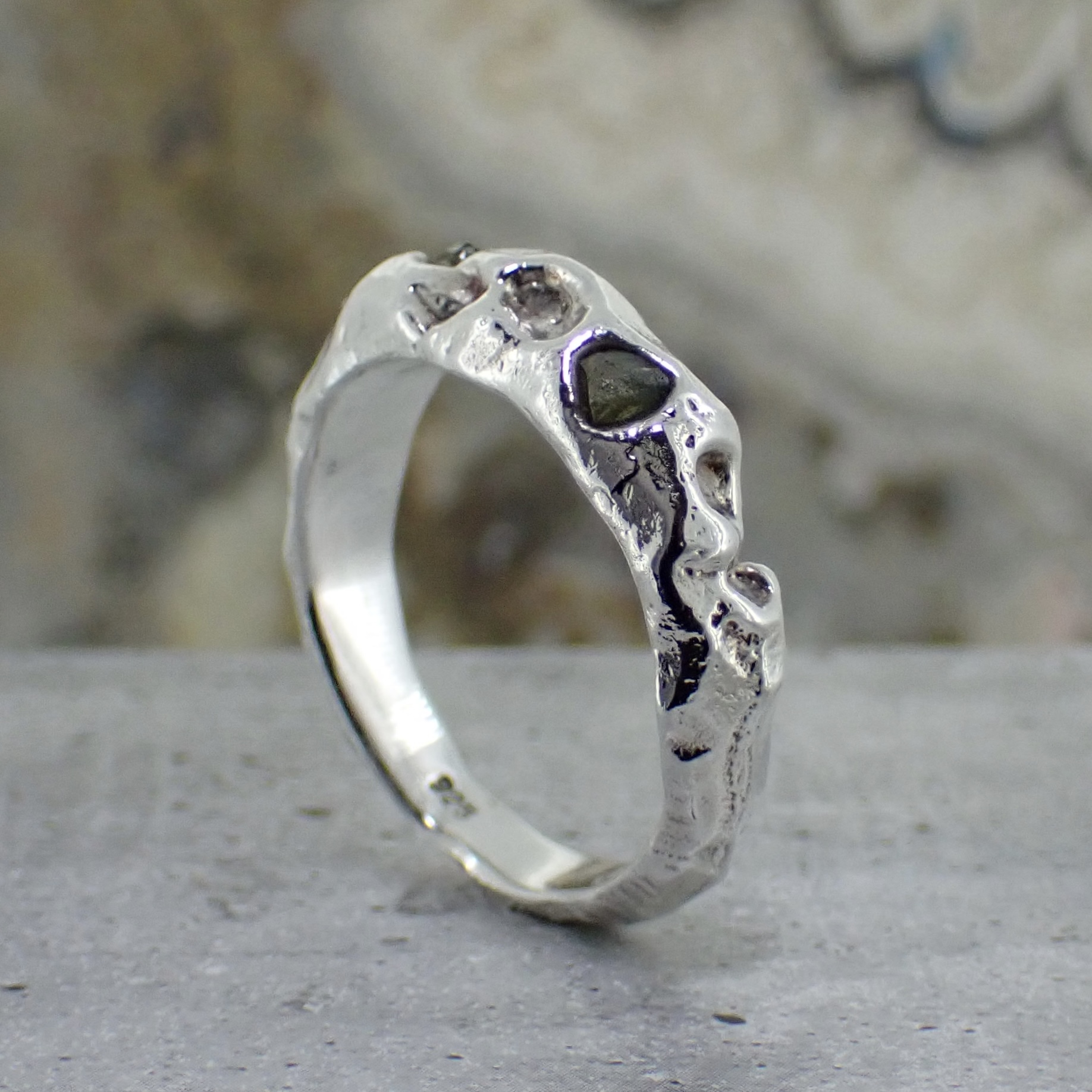 sterling silver ring size Q 1/2 with 2 rough green sapphires by ...