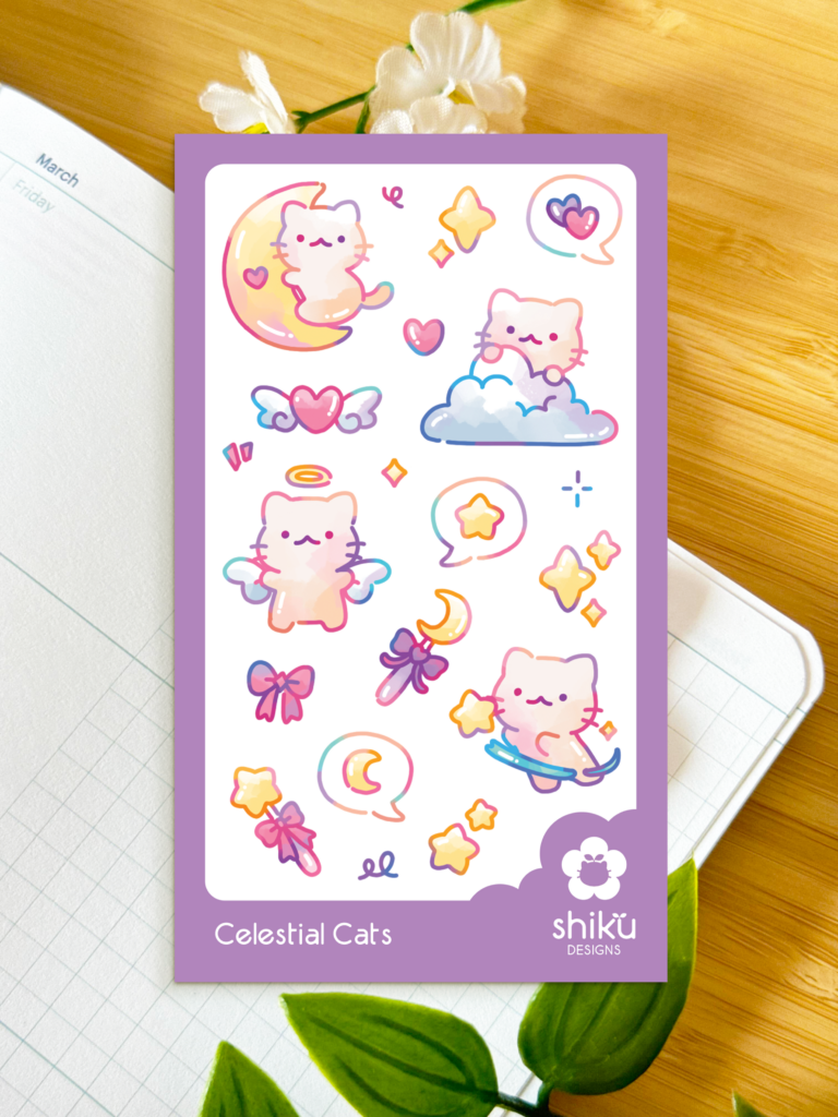 Celestial Cats Sticker Sheet by Shiku Designs - in.cube8r