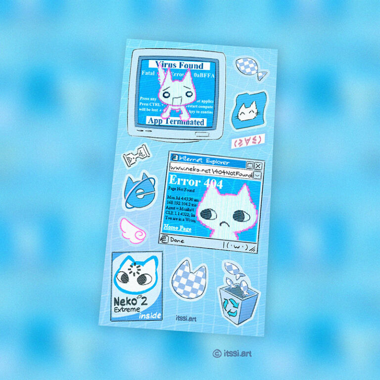 Retro Internet Cat part 2 Sticker Sheet by itssi.art - in.cube8r