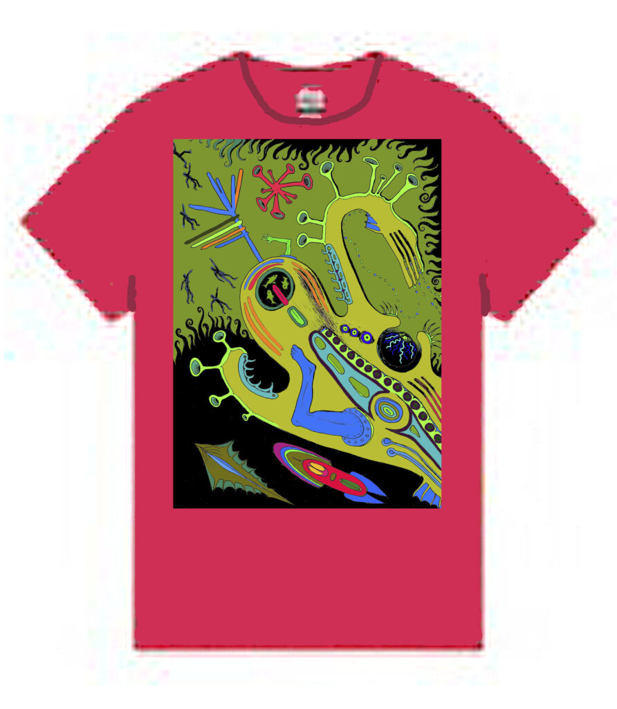 Beyond the curly blacks (crimson) T-shirt by Burger Art - in.cube8r